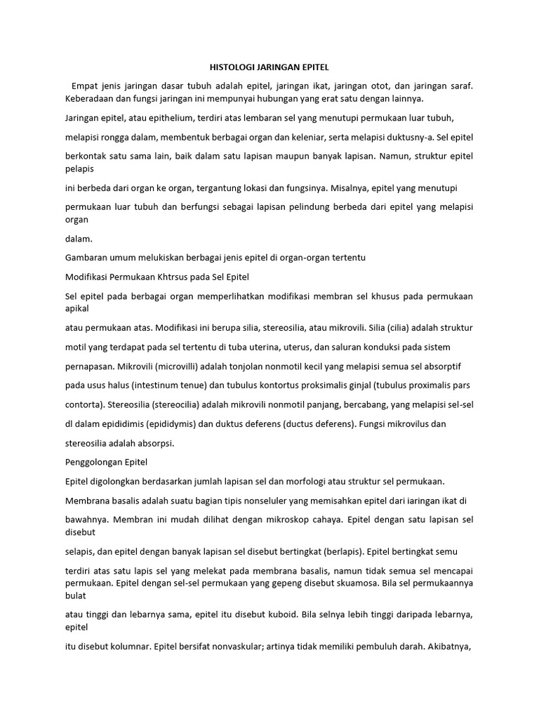 Histologi Jaringan Epitel | PDF