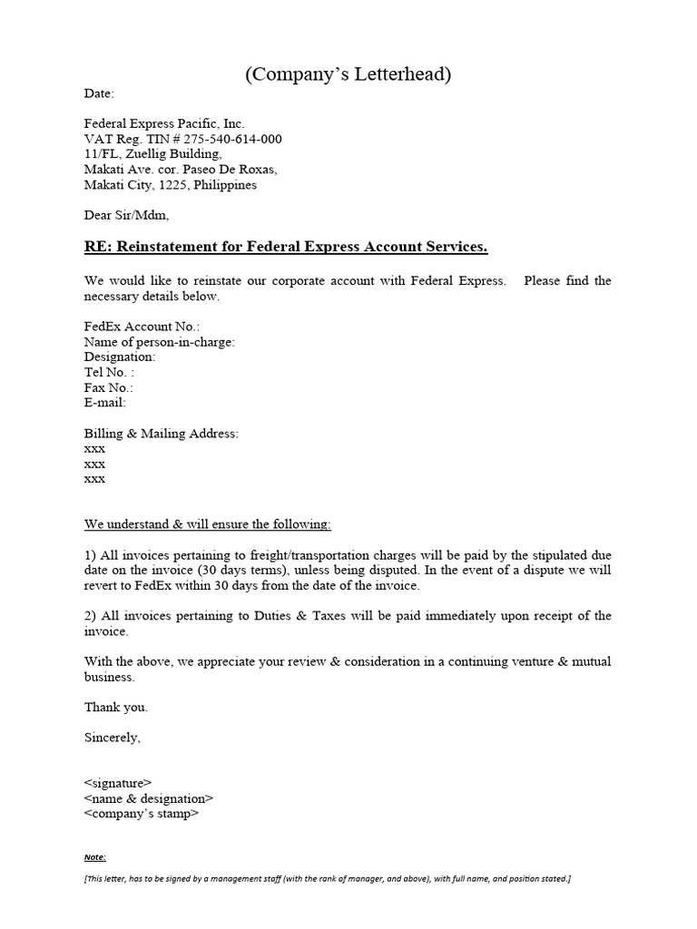 Reinstatement Letter | PDF