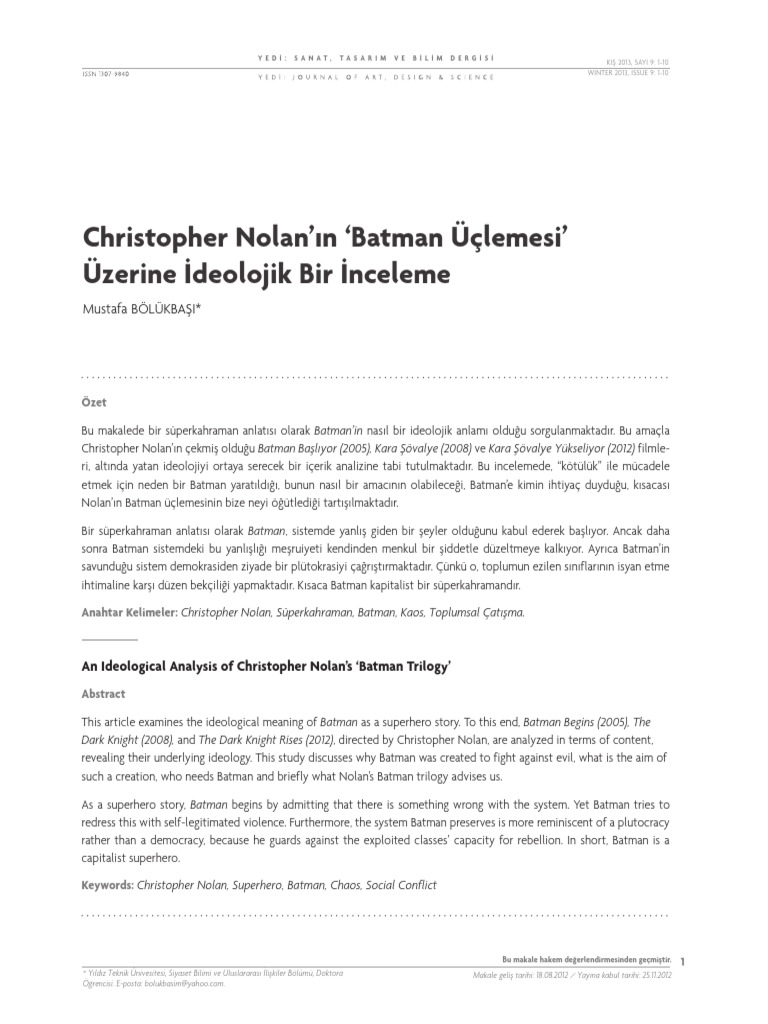 Christopher Nolan - N - Batman - Lemesi - Zerine - Deolojik Bir - Nceleme (#234835) - 203728 | PDF