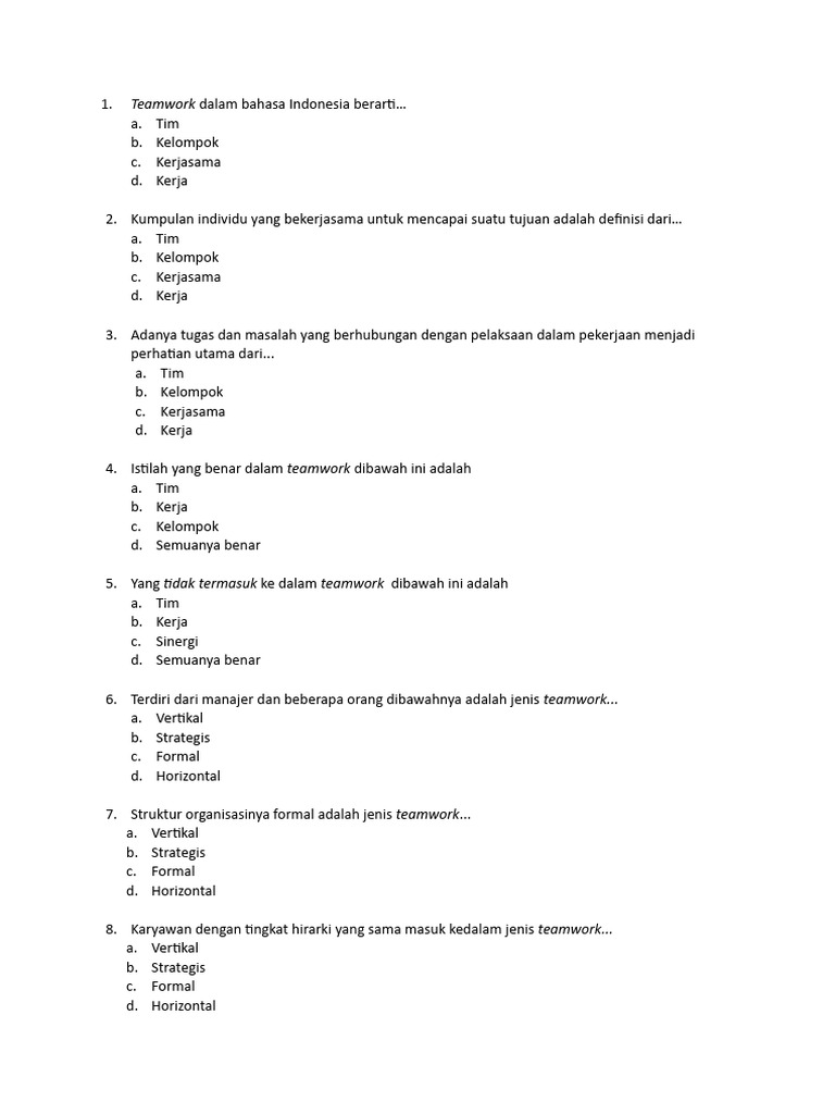 Definisi dan Jenis Teamwork | PDF