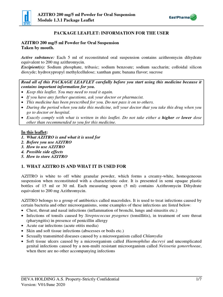 Azitro 200mg Per 5ml Powder for Oral Suspension (Azithromycin Dihydrate ...