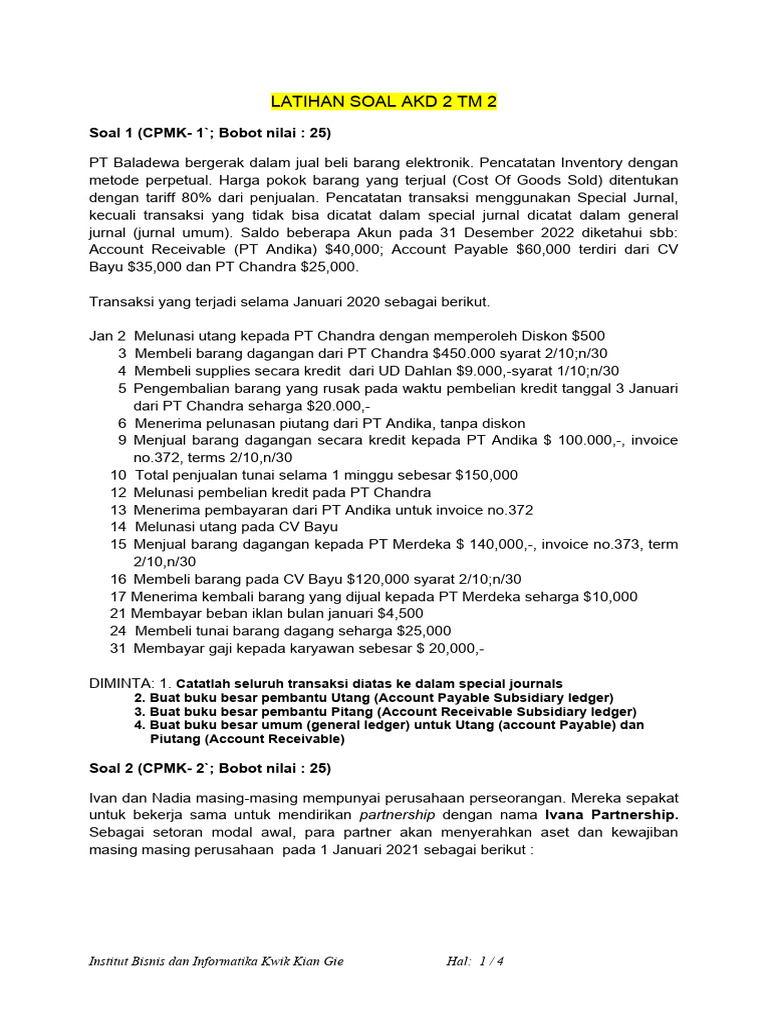 Latihan Soal AKD II TM 2 Ta 23-24 | PDF