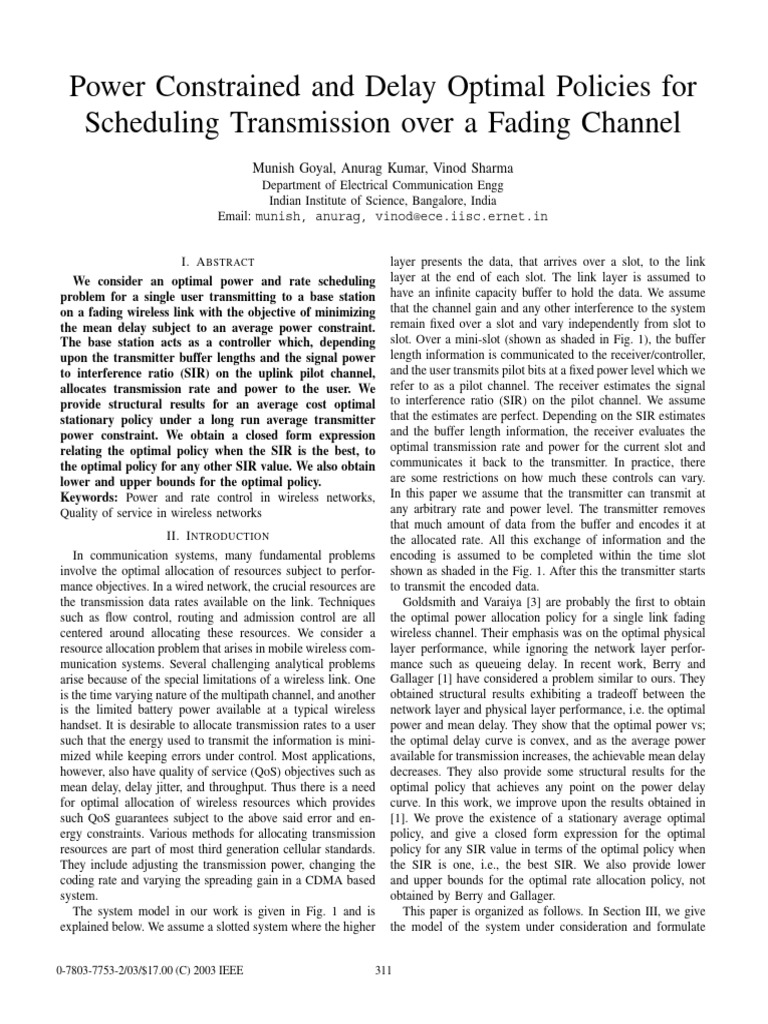 Power Constrained and Delay Optimal Poli | PDF | Mathematical Optimization | Quality Of Service