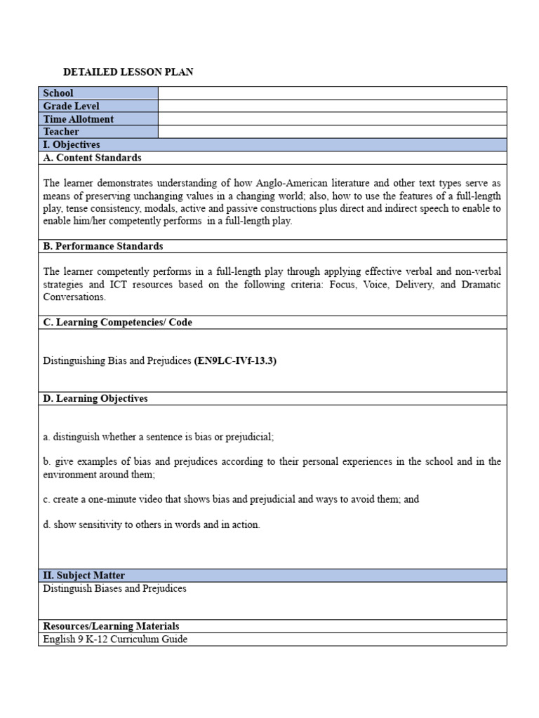 DLP About Bias and Prejudices DDL Format | PDF