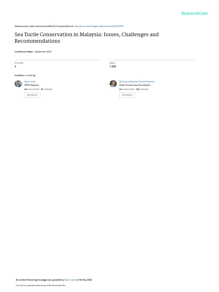 PaperSeaTurtleConservationbyWWF Malaysia | PDF | Sea Turtle | Conservation Biology