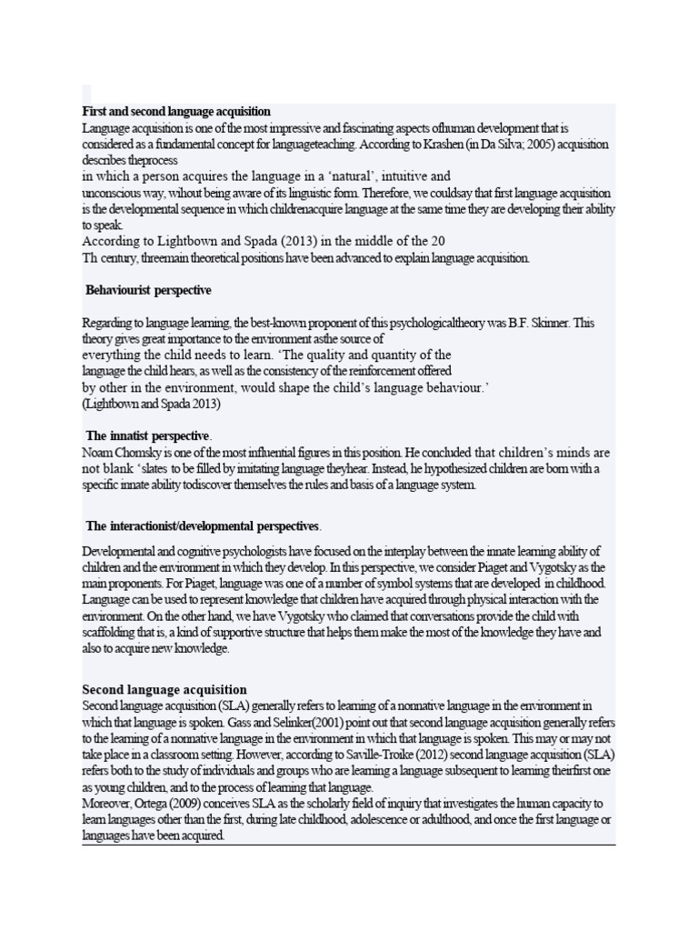 Danilo Paiba First and Second Language Acquisition | Download Free PDF | Second Language ...