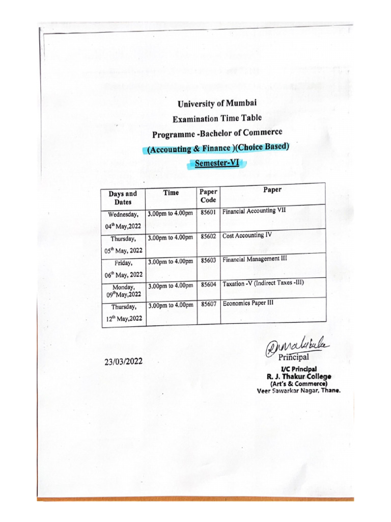 Tybaf Sem6 Time Table 2022 | PDF