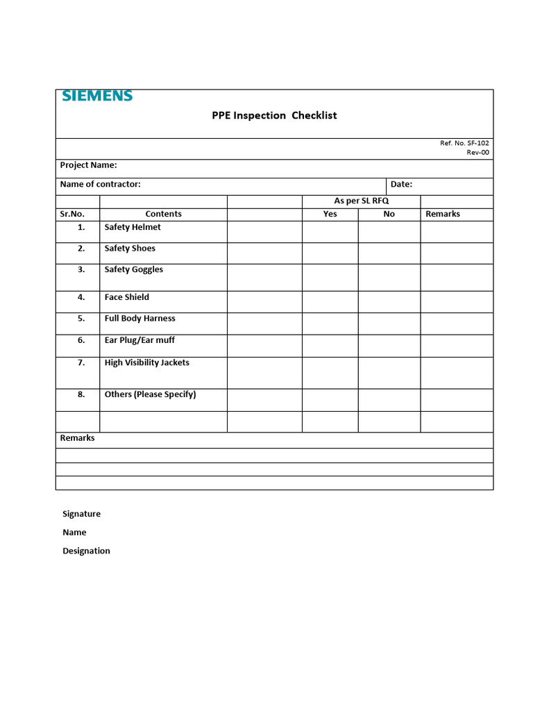 PPE Inspection checklist | PDF