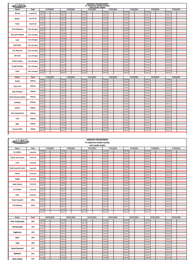 Form Absensi Kehadiran | PDF