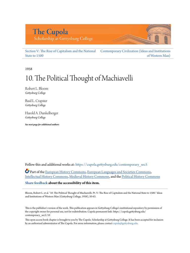 The Political Thought Of Machiavelli Pdf Political Philosophy