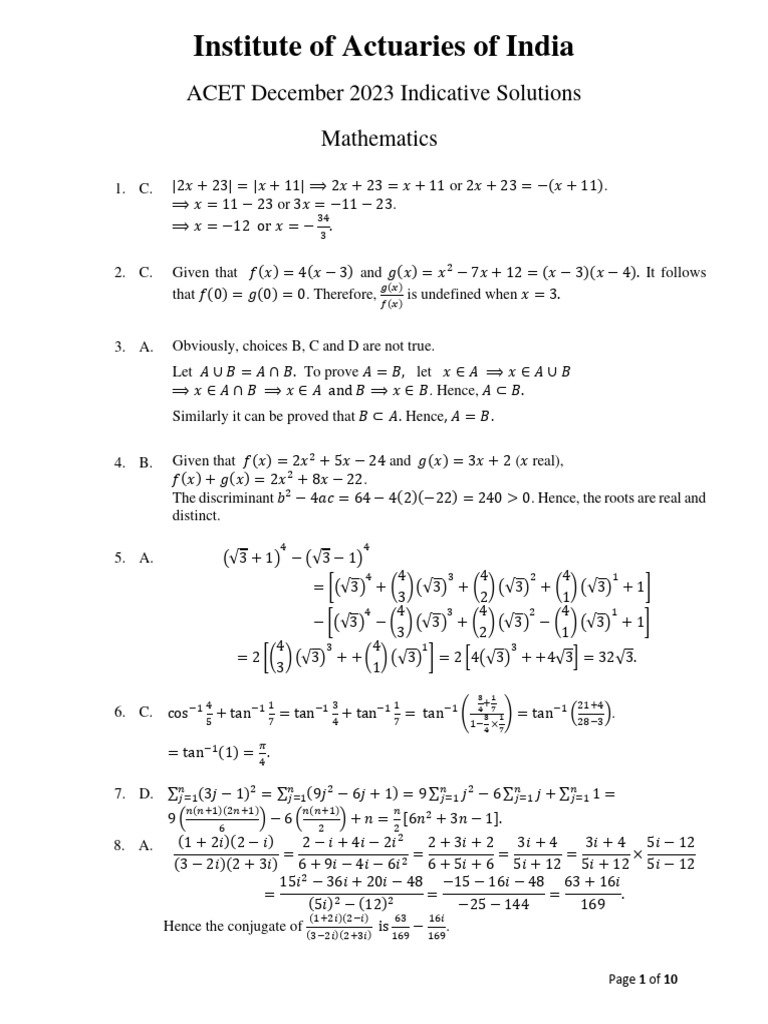 ACET December 2023 Solution | PDF | Skewness | Mathematics
