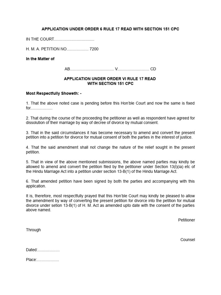 Application Under Order 6 Rule 17 Read With Section 151 CPC00 | PDF