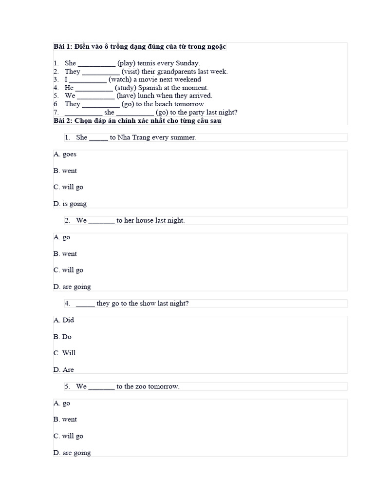 BTLT các thì đã học | PDF