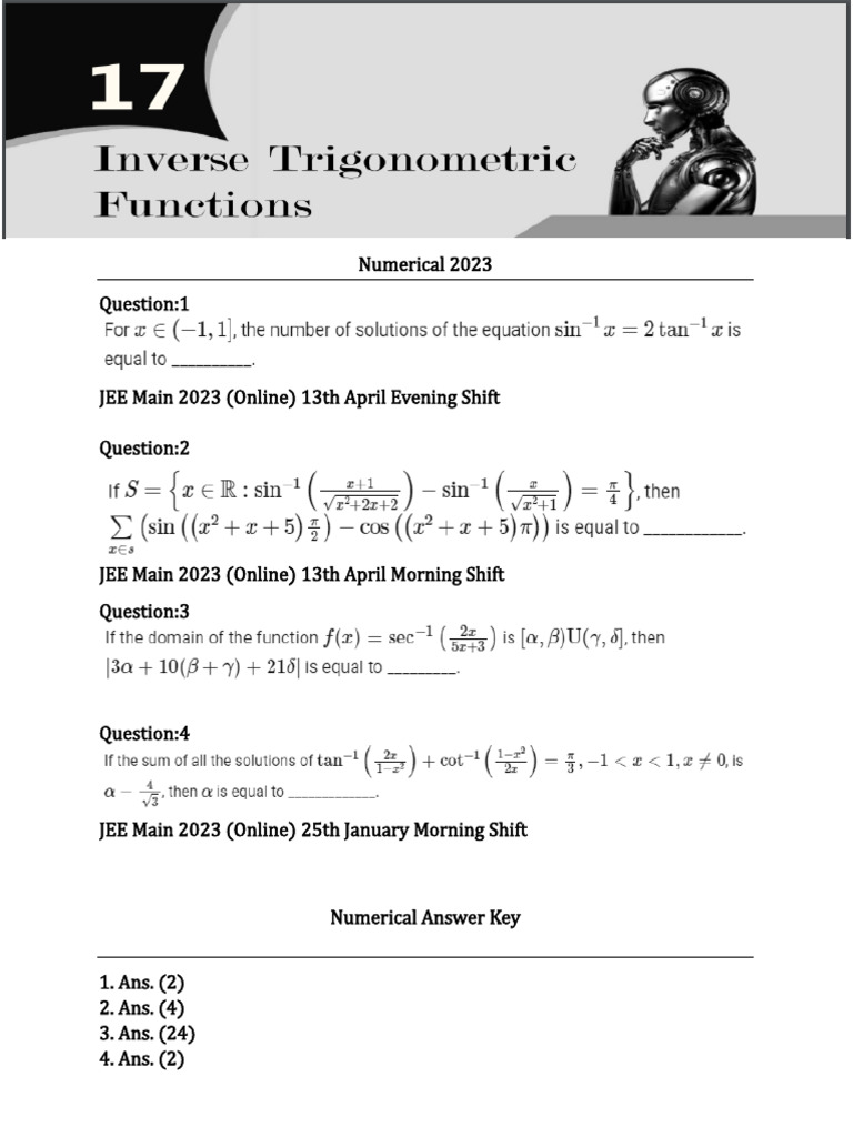 JEE Main 2023 Answer Keys | PDF | Trigonometric Functions | Function ...