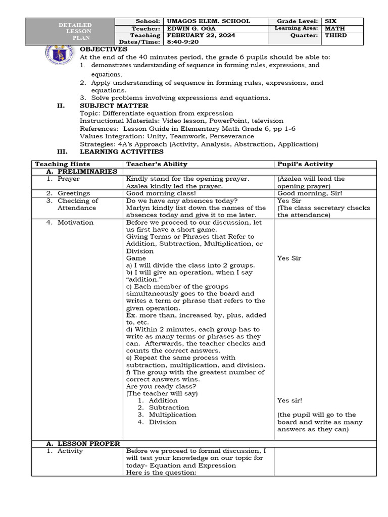 Math 6 4A Approach | PDF | Equations | Mathematics