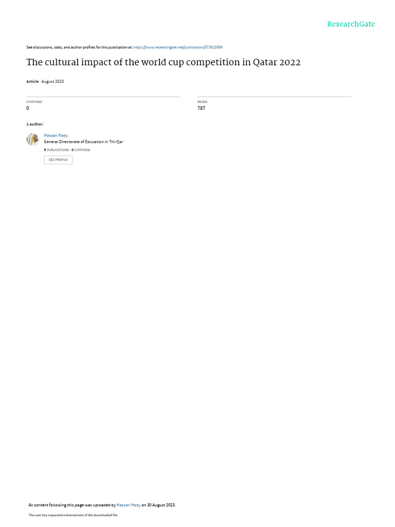 The Cultural Impact of The World Cup Competition in Qatar 2022 | PDF ...