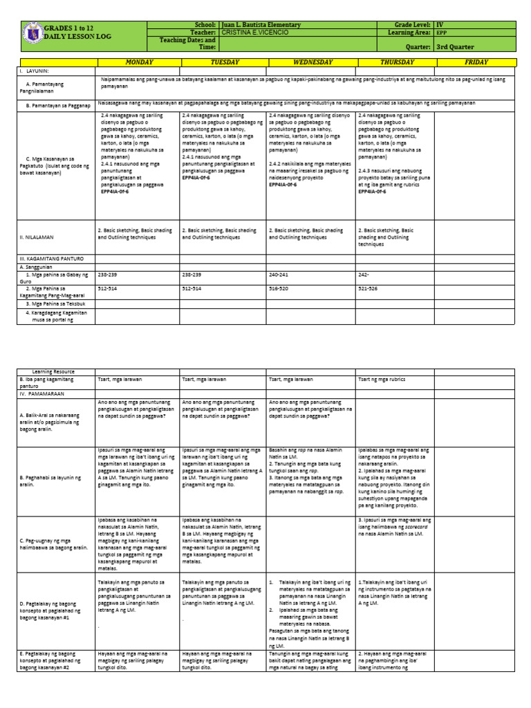 Grade 4 DLL EPP 4 Q3 Week 6 | PDF