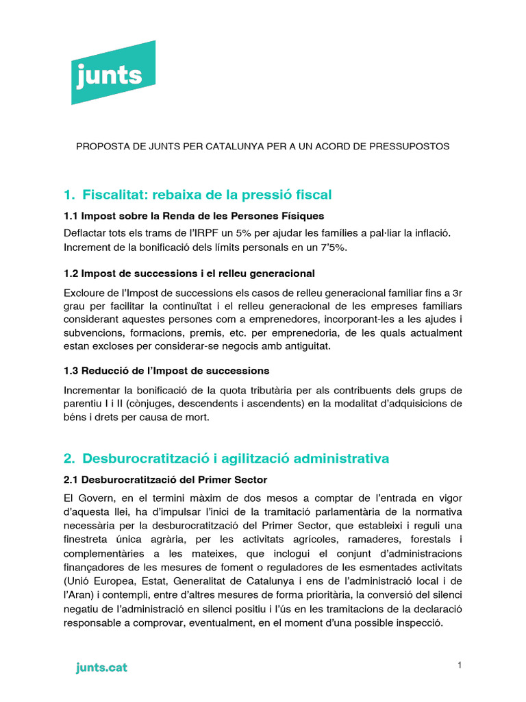 Proposta de Junts Per Un Acord de Pressupostos | PDF