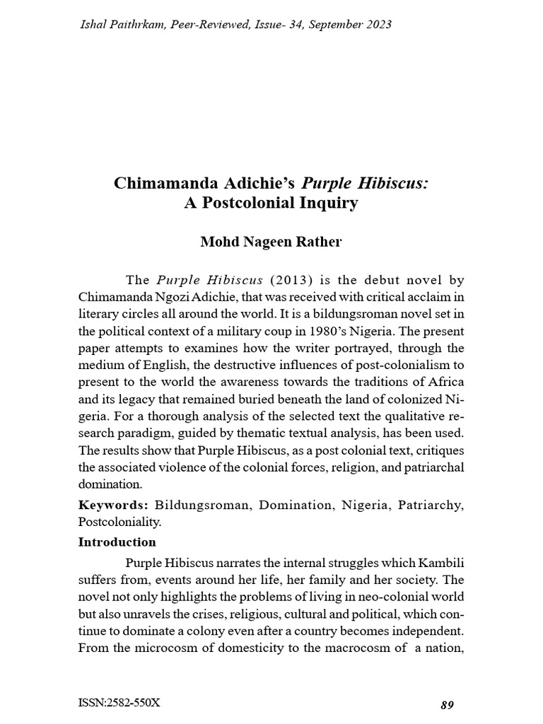 Chimamanda Adichies Purple Hibiscus A Po | PDF | Postcolonialism ...