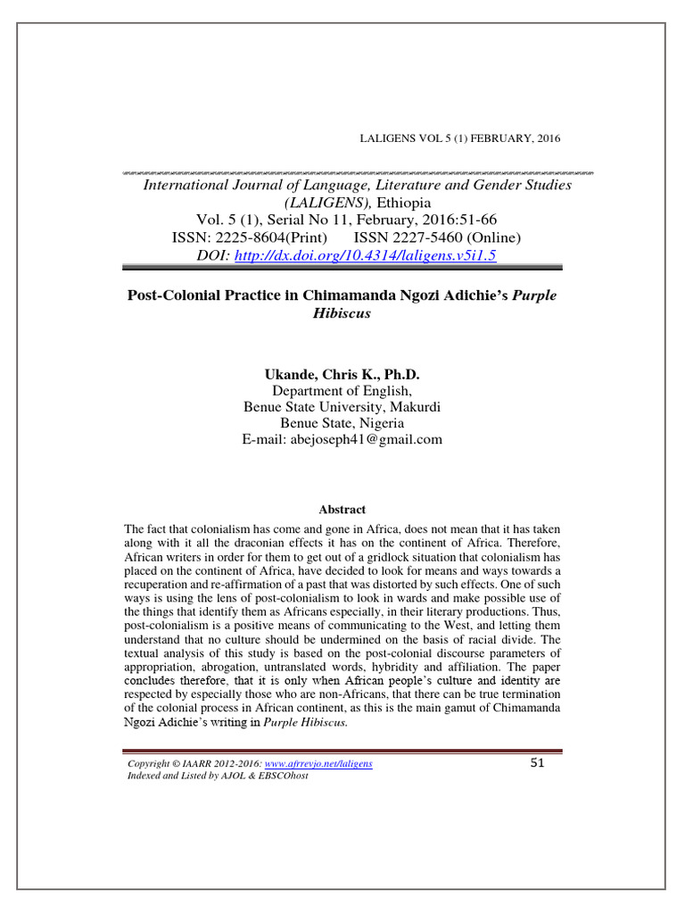 Post Colonial Practice in Chimamanda Ngo | PDF | Postcolonialism ...