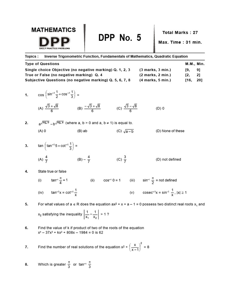 Dpp 01 Pdf Trigonometric Functions Equations