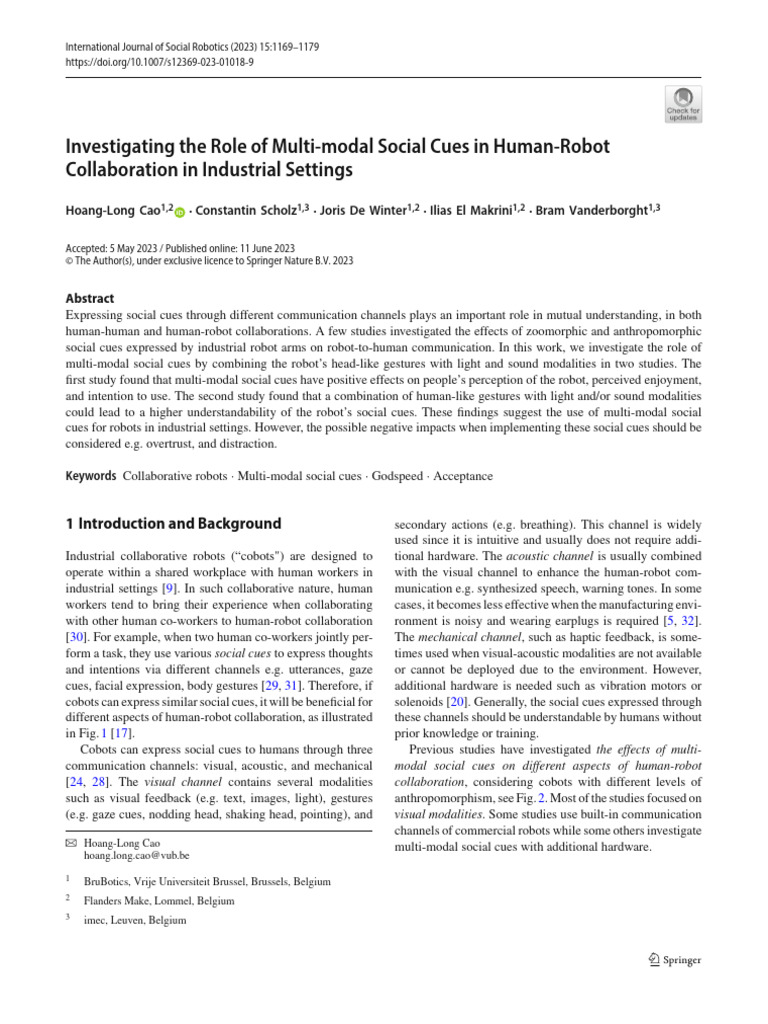 Investigating The Role of Multi-Modal Social Cues in Human-Robot Collaboration in Industrial ...