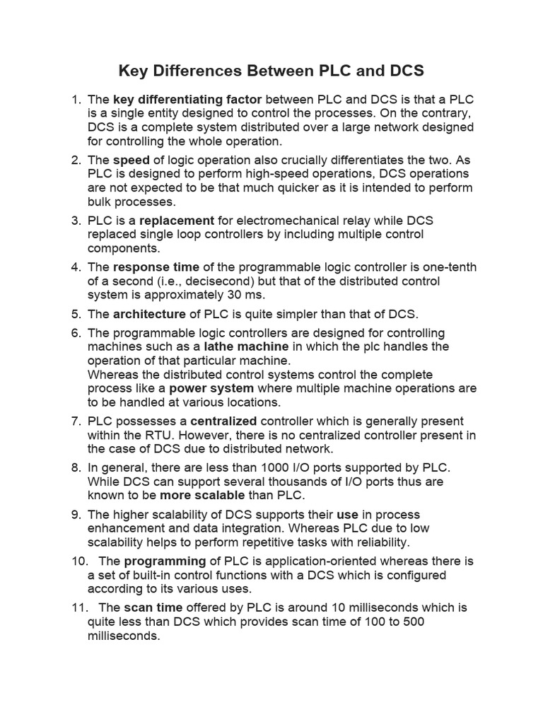 Key Differences Between PLC and DCS | PDF | Programmable Logic Controller | Systems Engineering