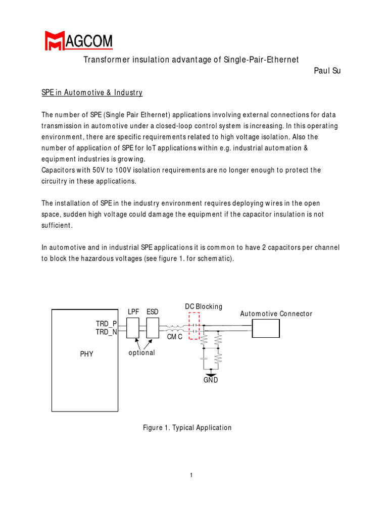 Transformer insulation advantage of Single-Pair-Ethernet | PDF | Capacitor | Transformer