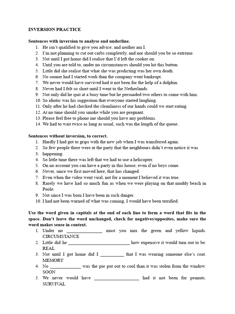 Inversion and Emphasis Practice | PDF