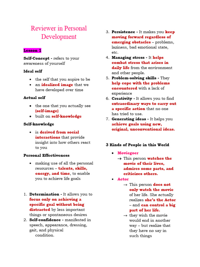 Personal Development (PERDEV) - Reviewer - 3RD QUARTER EXAM | PDF | Self Concept | Mind