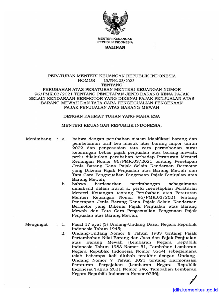 15 PMK.03 2023 Fasilitas PPN Fasilitas PPNBM | PDF