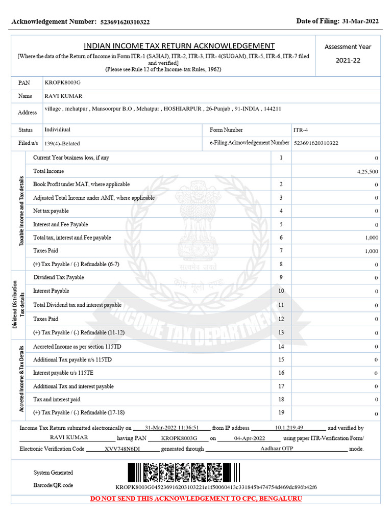 Ack Kropk8003g 2021-22 523691620310322 | PDF | Payments | Personal Finance