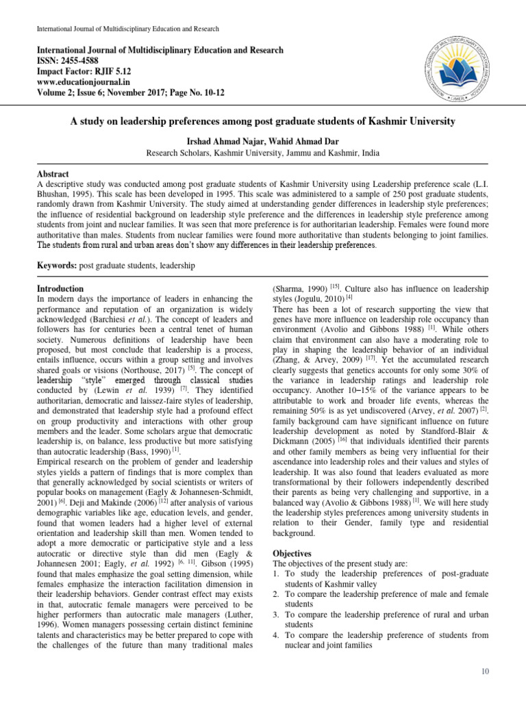 A Study On Leadership Preference | Download Free PDF | Leadership | P Value