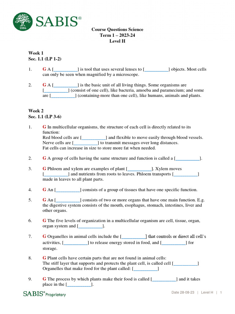 2324 Level H (Grade 5 UAE - Grade 6 Gulf) Science Course Questions - No ... 2324 Level H (Grade 5 UAE - Grade 6 Gulf) Science Course Questions - No ...