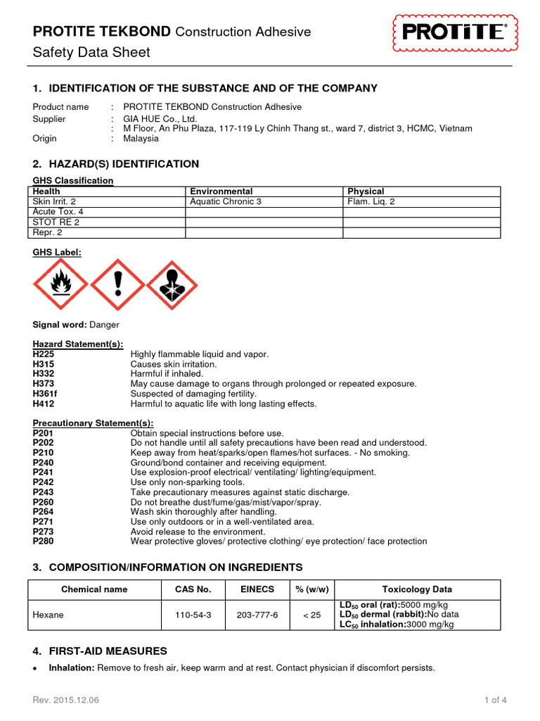 Pin Glue - Tekbond TDS | PDF | Occupational Safety And Health | Safety
