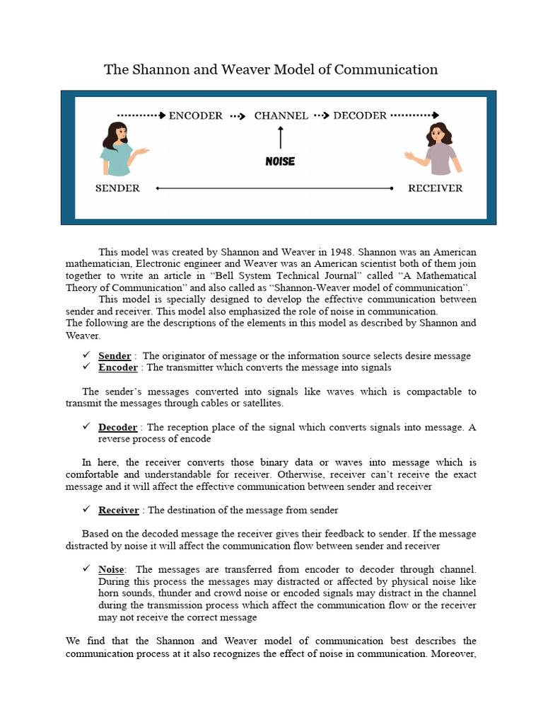 The Shannon and Weaver Model of Communication | PDF | Communication ...