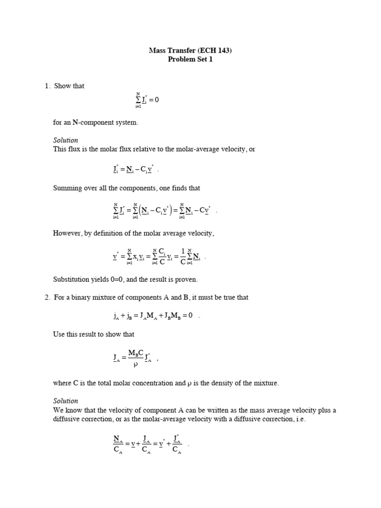 ECH143 ProblemSetSol PDF | PDF | Diffusion | Physical Sciences