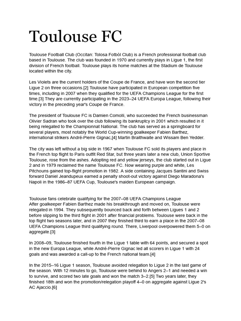 Toulouse FC Intro | PDF | Sports Clubs | Association Football Teams