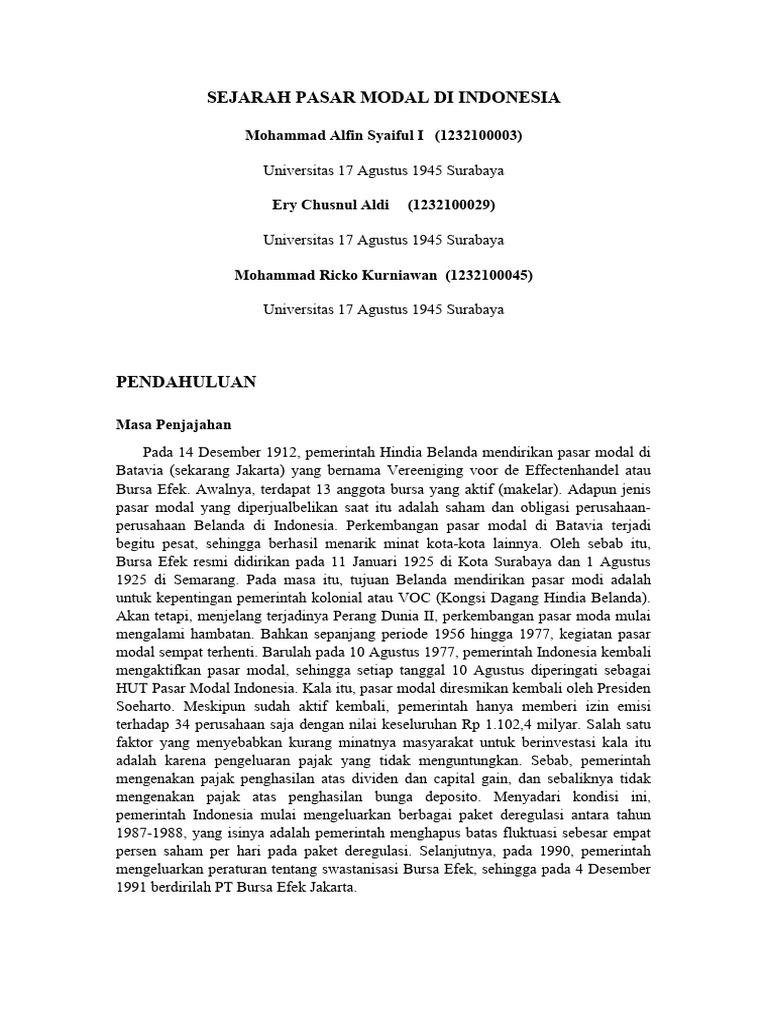 Sejarah Pasar Modal di Indonesia | PDF