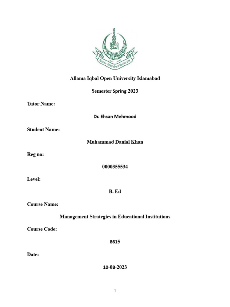 8615-1 (Spring) | PDF | Strategic Management | Goal