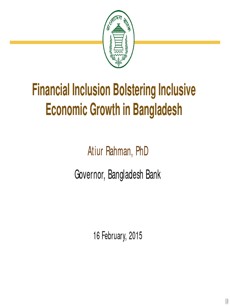 Financial Inclusion Dr. Atiur Rahman | PDF | Small And Medium Sized Enterprises | Economic Growth