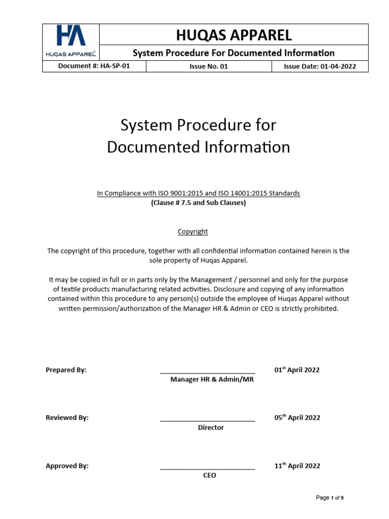 SP 1 - Documented Information | PDF | Quality Management | Information