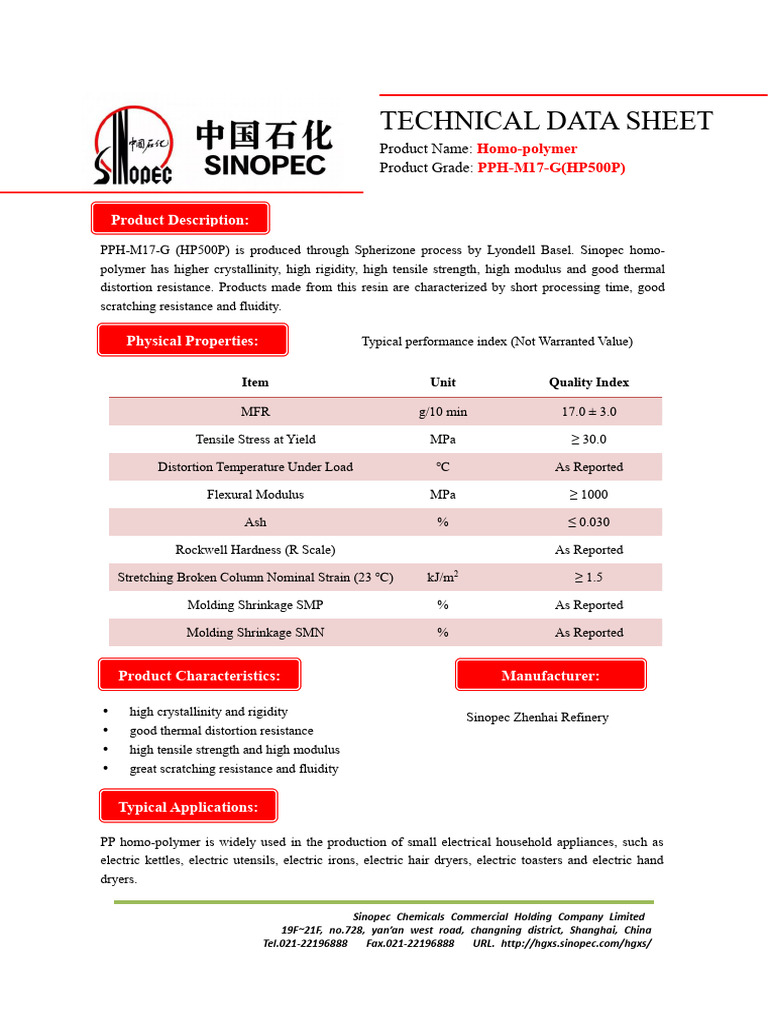 TDS-PP-HP500P | PDF | Strength Of Materials | Polymers