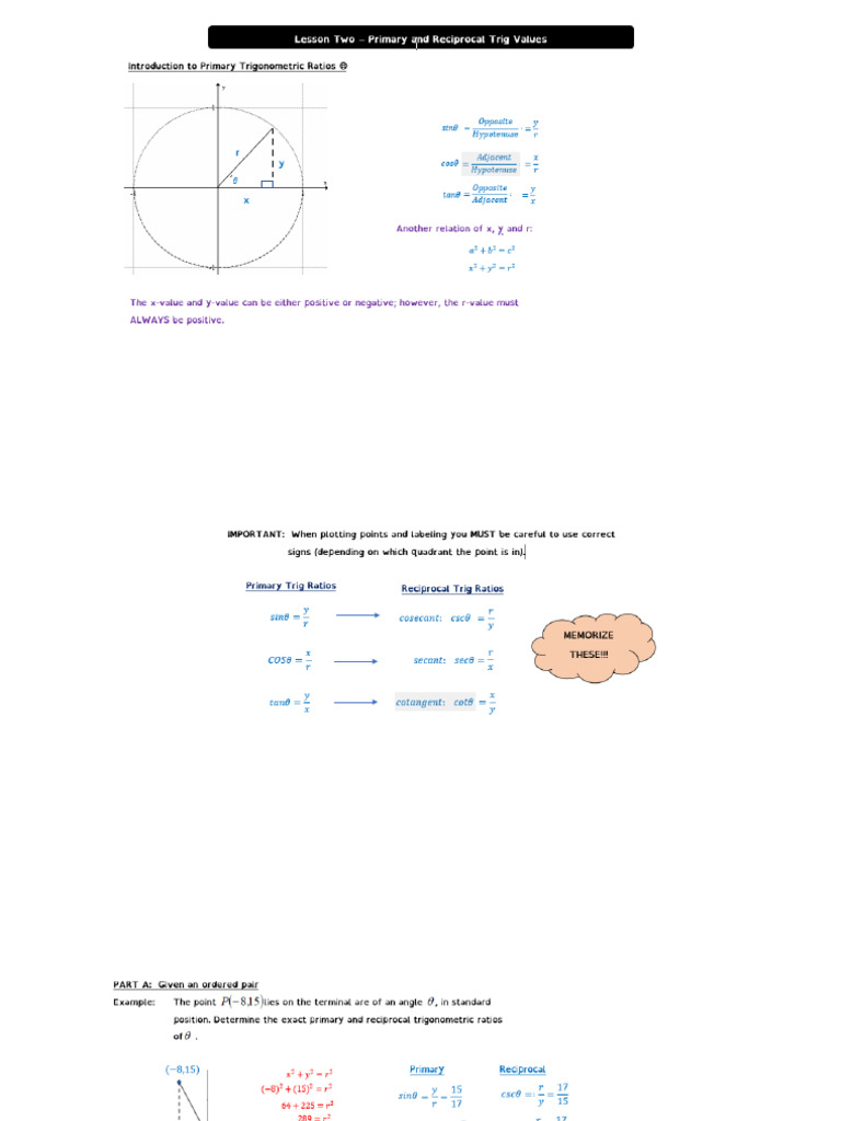 Lesson 2 - Trig Ratios (Values) | PDF