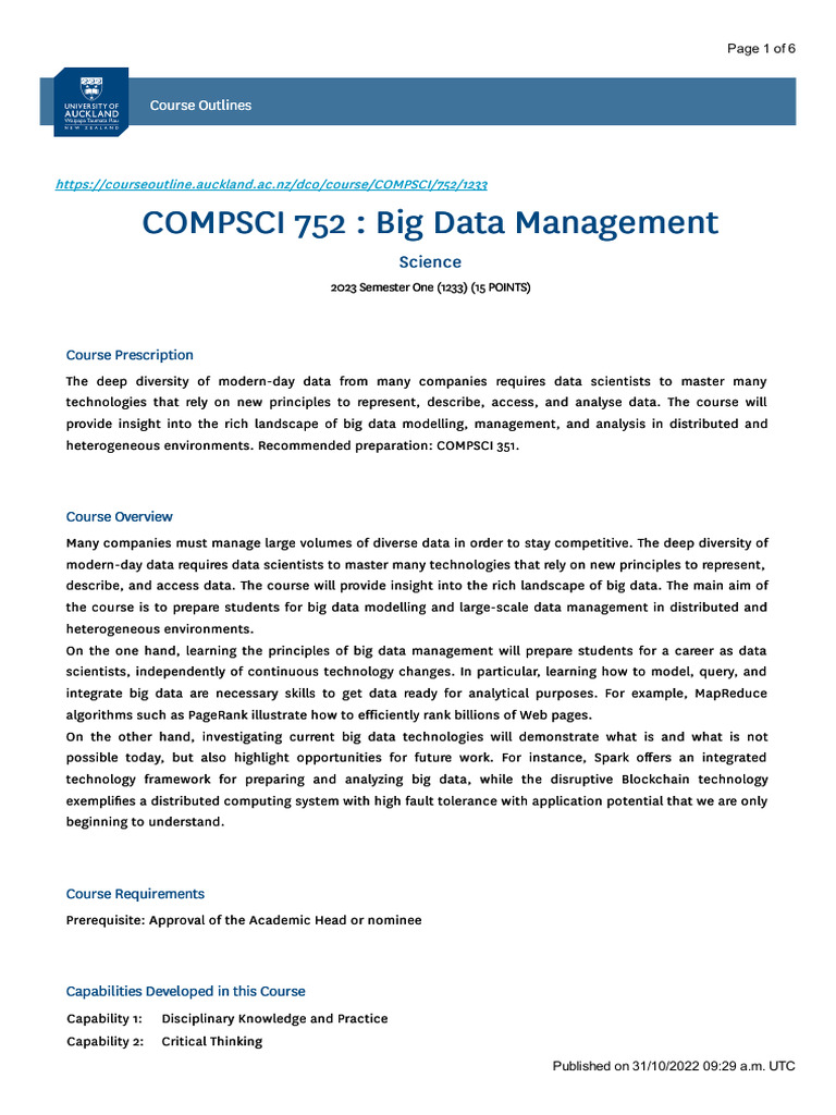 COMPSCI 752 - 2023 Semester One - Big Data Management | PDF | Big Data | Resource Description ...