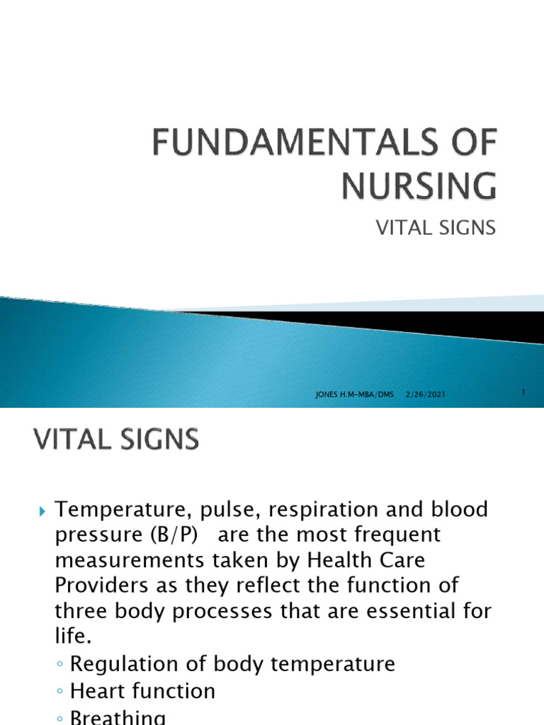Vital Signs: Jones H.M-Mba/Dms 2/26/2021 1 | PDF | Blood Pressure | Pulse