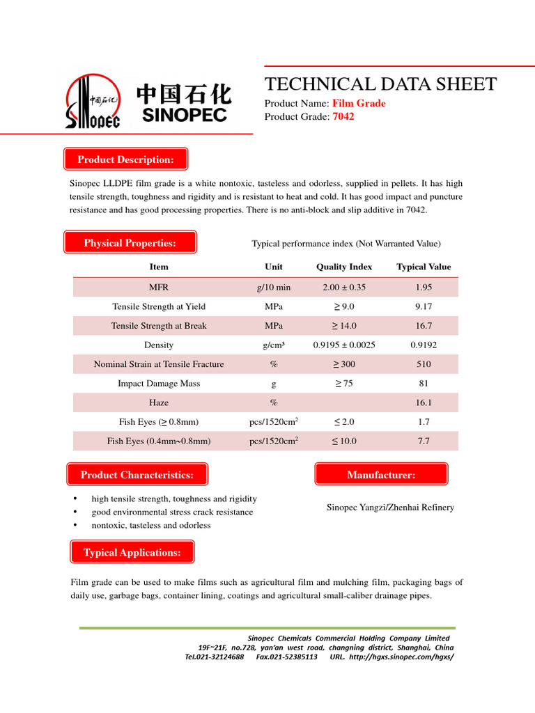 TDS Lldpe 7042 | PDF | Strength Of Materials | Fracture