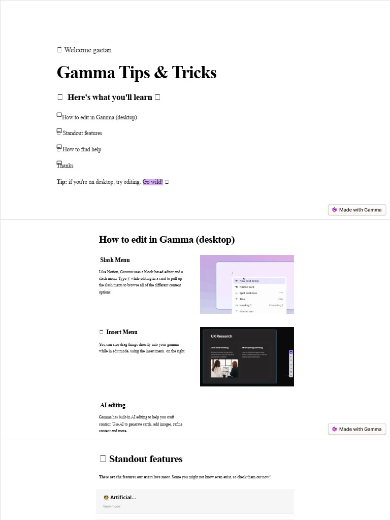 Gamma Editing Tips and Features Guide | PDF | Artificial Intelligence | Intelligence (AI ...