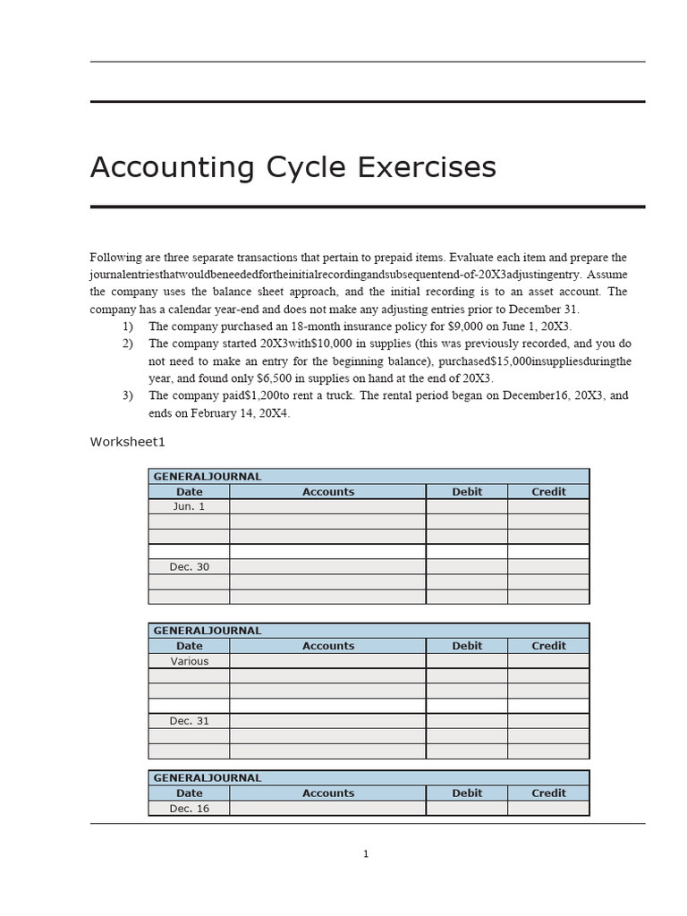 Accounting Cycle Exercises III | PDF | Debits And Credits | Expense
