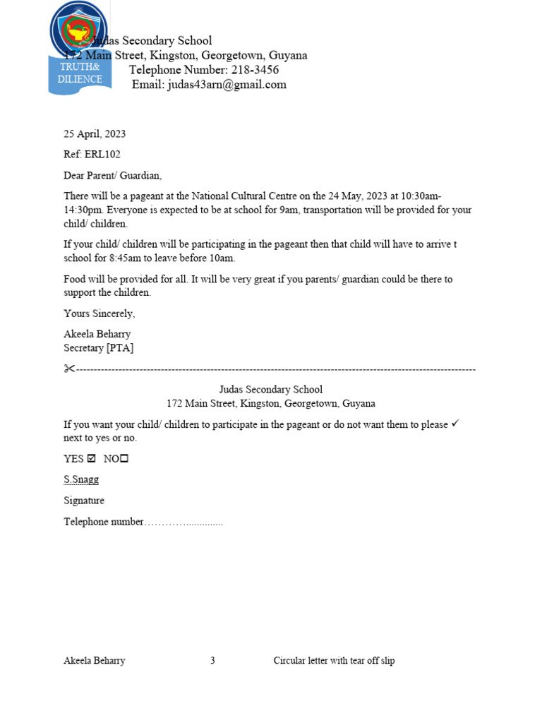 End of Year Pageant Notice to Parents | PDF